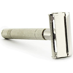 Krisp Beauty Long Handled Double Edge Safety Razor, Butterfly Open Men Women Shaving Razor with 5 Premium Double Edge Shave Blades