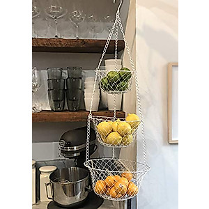 Fox Run White 3-Tier Kitchen Hanging Fruit Baskets, 32 Inches