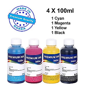 NUGU 4x100ml Refill Ink, Premium Pigment Inks Made by in Korea, for HP 970 971 711 903 952 953 954 955 972 973 975 993 Inkjet Printer for Refillable CISS System.(Not Sublimation Ink) 4 Color