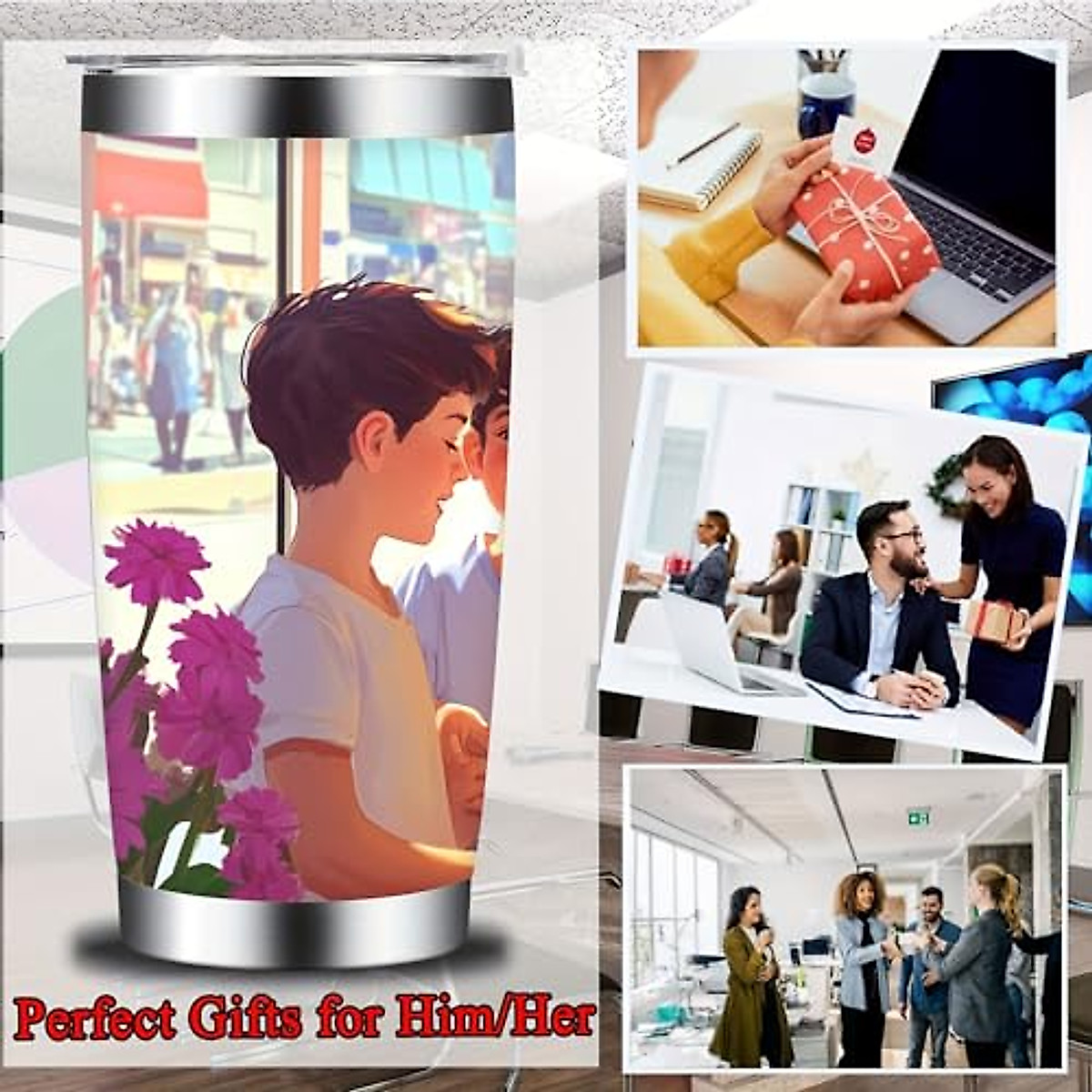 FOCIUZTA 20oz Illustrated Mother and Children Tumbler with lid, Travel Coffee Cup, Ideal for Easter, Mother Day, and birthday gifts