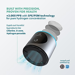 PIURIFY - 9.5 Oz Hydrogen Water Bottle Generator - up to 4100ppb Easy to use Hydrogen Water Machine with Advanced SPE/PEM Technology, Water Ionizer, Hydrogenated Water, Hydro Water Bottle (Silver)