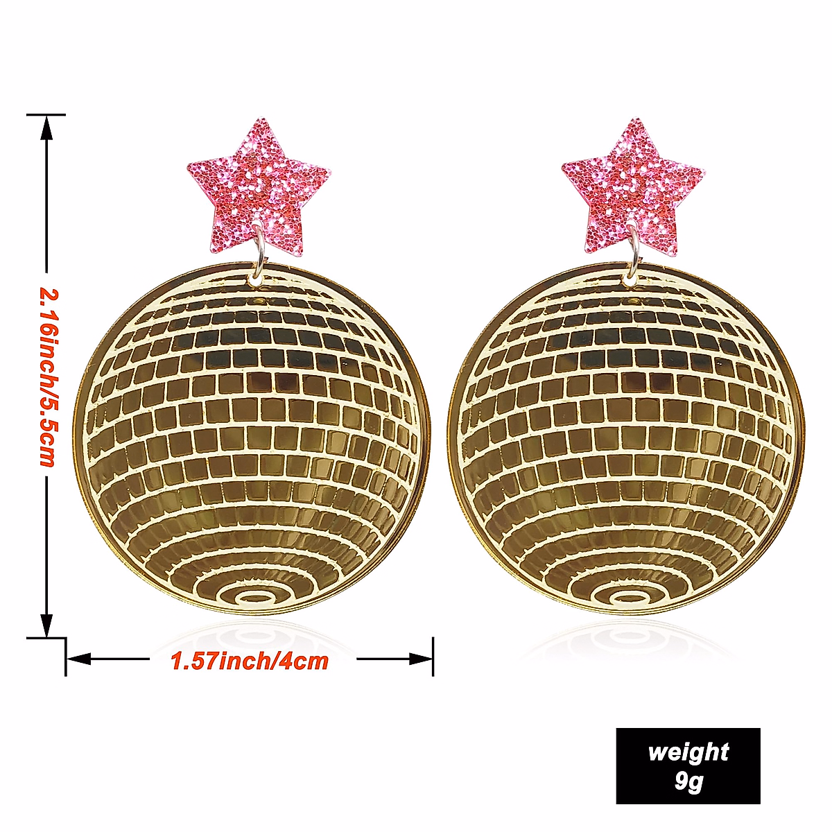 RofYof Disco Ball Earrings Retro Acrylic Disco Ball Earrings 70'S 80'S Disco Dance Punk Dangle Drop Earrings for Women Halloween Party Costume Jewelry Gifts (gold)