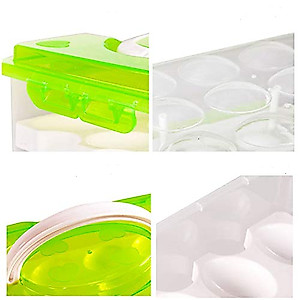 HOTUMN 2 Tiers Deviled Egg Containers with Lid & Holder Plastic Egg Holders Clear Egg Tray Egg Carrier Fridge Freezer Food Storage (Green) 24 eggs