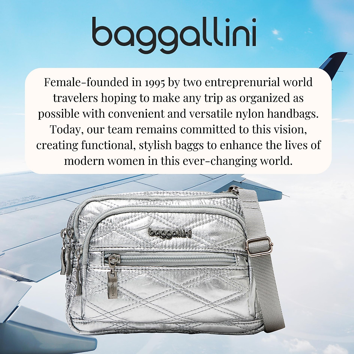 Baggallini Womens Crossbody Triple Zip Bagg cross body handbags, Silver Metallic Quilt, One Size US