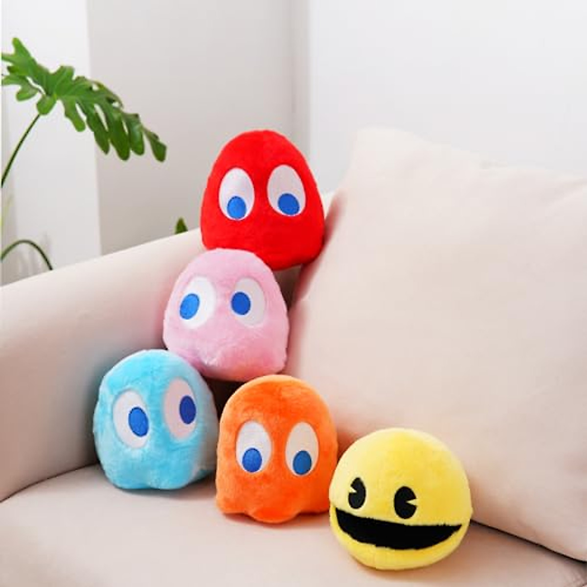 WjcnPac-Man 6inches Pac Plush Toy, Ghost Stuffed Plushes,Set of 5 Toys Can Be Used for Party Decoration, Soft and Comfortable Stuffed Animal, Suitable for Birthday Gifts, Children's Day Giftsetc.