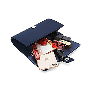 CHARMING TAILOR Evening Bag Diamantes Embellished Satin Clutch Handbag for Woman Classy Party Purse with Beaded Brooch (Navy)