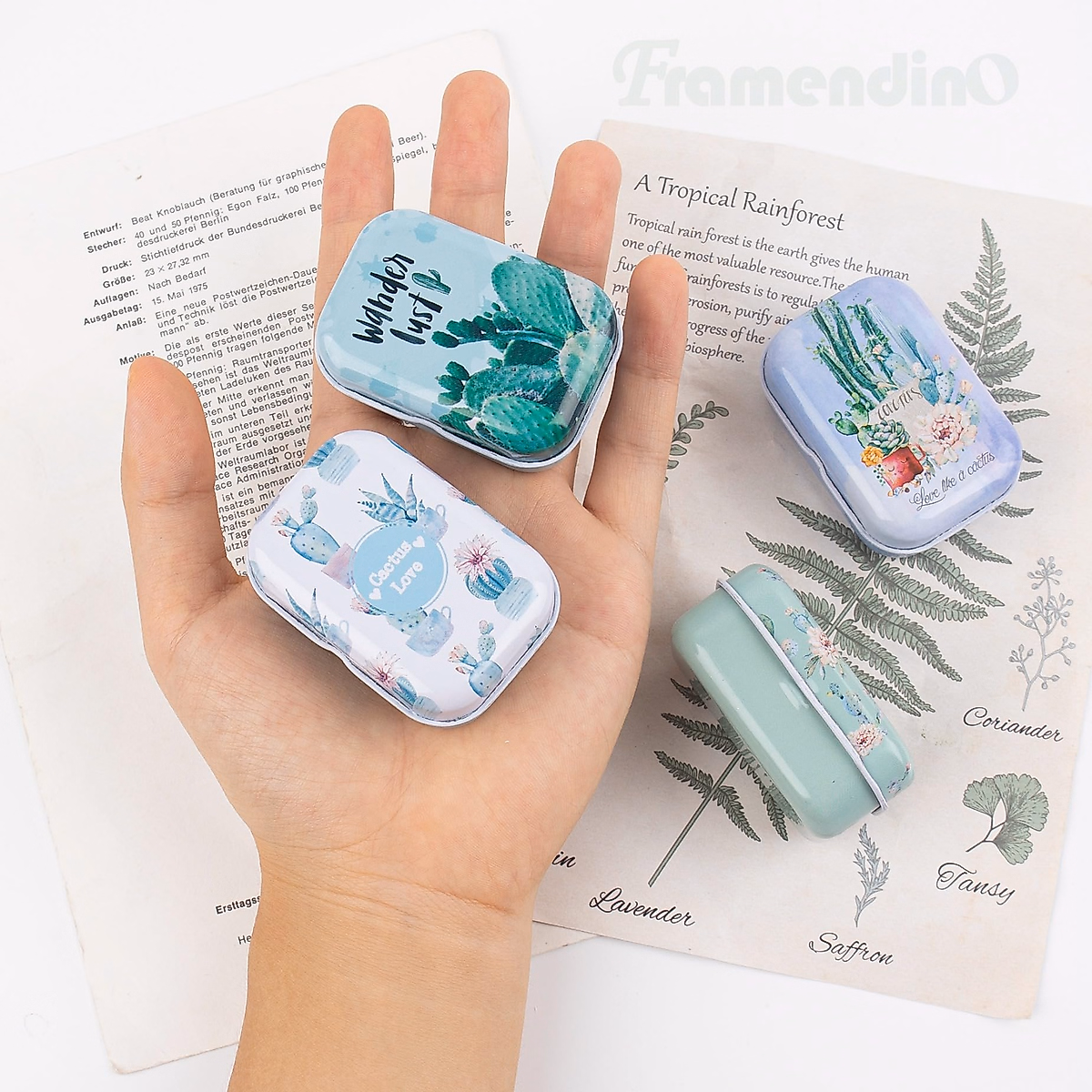 Framendino, 5 Pack Mini Trinket Coin Box Cactus Tin Containers with Lid for Jewelry Storage Case (Random Color)