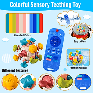 2PCS Teething Toy for Babies 0-6-12 Month Infant Teether Relief Toy for Baby 3-6-12-18 Month Montessori Development TV Remotes Sensory Toy for Newborn 7 8 9 Month Birthday Easter Gift for 1 Year Old