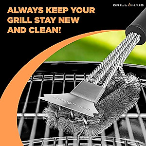BBQ Grill Brush and Scraper, BBQ Brush for Grill Cleaning - 18” Extra Strong 3 in 1 Safe Wire Bristles Barbecue Triple Scrubber Grill Cleaning Brush for Gas Charcoal Grilling Grates BBQ Grill Brush
