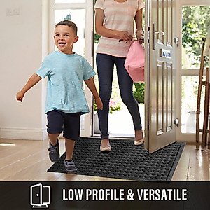 HIYARD Front Door Mat, Heavy Duty Welcome Door Mat Indoor Outdoor, Absorbent Doormat, Sturdy Non Slip Rubber, Stain and Fade Resistant, Low Profile Entry Mat for Outdoor Entrance, 29×17, Grey