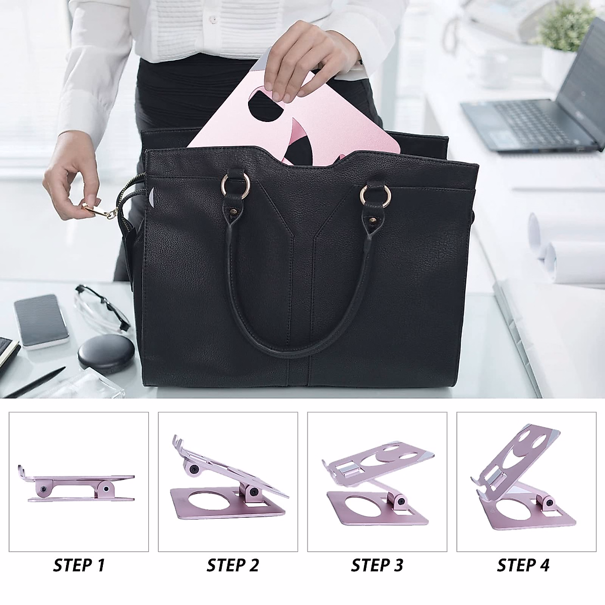 ALZHIJ Portable Tablet Holder Stand - Aluminum Alloy Desktop Stand Adjustable Angle&Height, Compatible with Tablets up to 12IN Wide, Pink