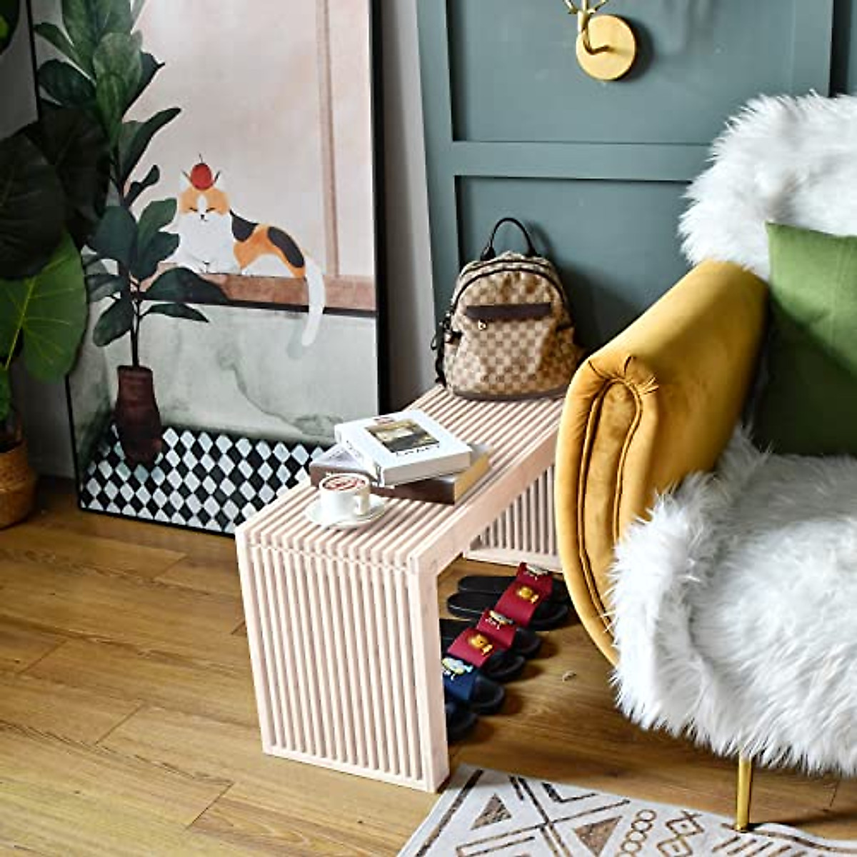 APRTAT Bamboo Dining Bench,Indoor Storage Bench Wood | Kitchen & Living Room Furniture-35.43L x 12.99W x 16.93H in