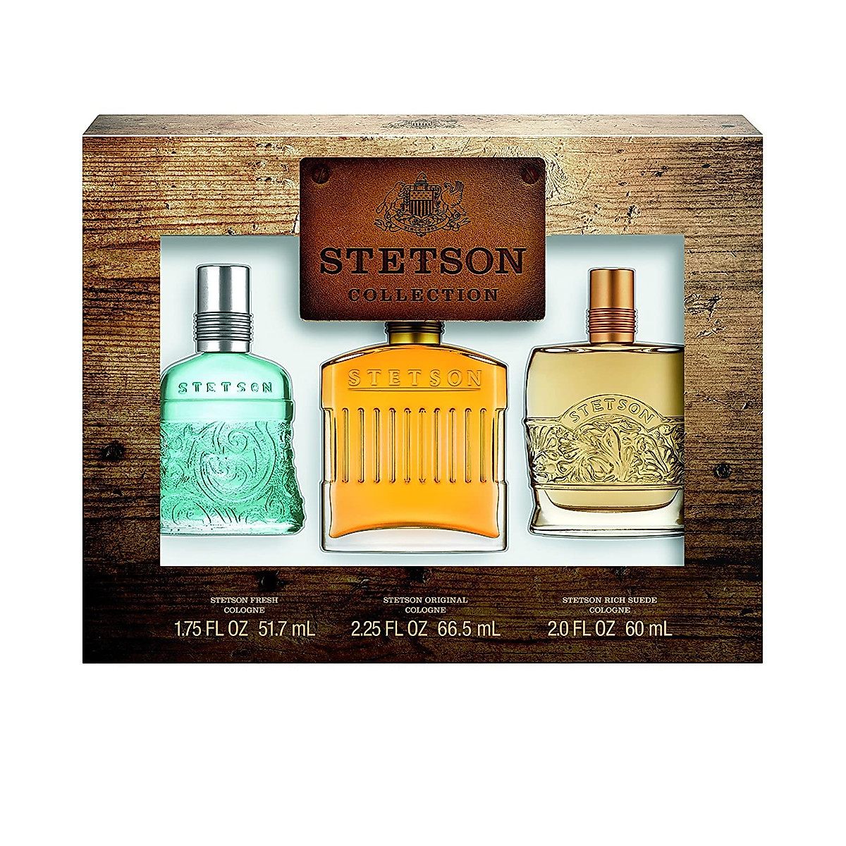 PDTXCLS Yasirona Stetson Collection Stetson Original 2.25 oz Stetson Fresh Stetson 1.75 Rich Suede 2.0 oz Men Cologen Gift Set 3 pc