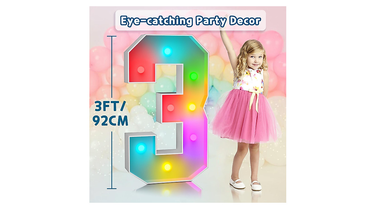 Imprsv 3FT Colorful Light Up Number 3 for Party & Celebrations