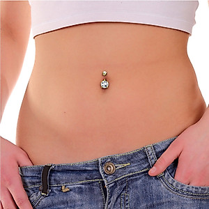 BodyJ4You 5PC Belly Button Rings Set - 14G - Goldtone Surgical Stainless Steel - Shiny CZ Crystals - Clear Disco Ball - Replacement Extra Pack - Women Body Piercing Jewelry