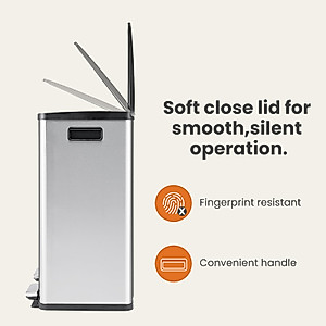 Sweetcrispy Kitchen Trash Can with Lid, 2 x 8 Gallon Garbage Can, with Soft-Close Foot Pedal and Removable Inner Bucket, 60 Liter Large Stainless Waste Bin for Bathroom Bedroom Home Office