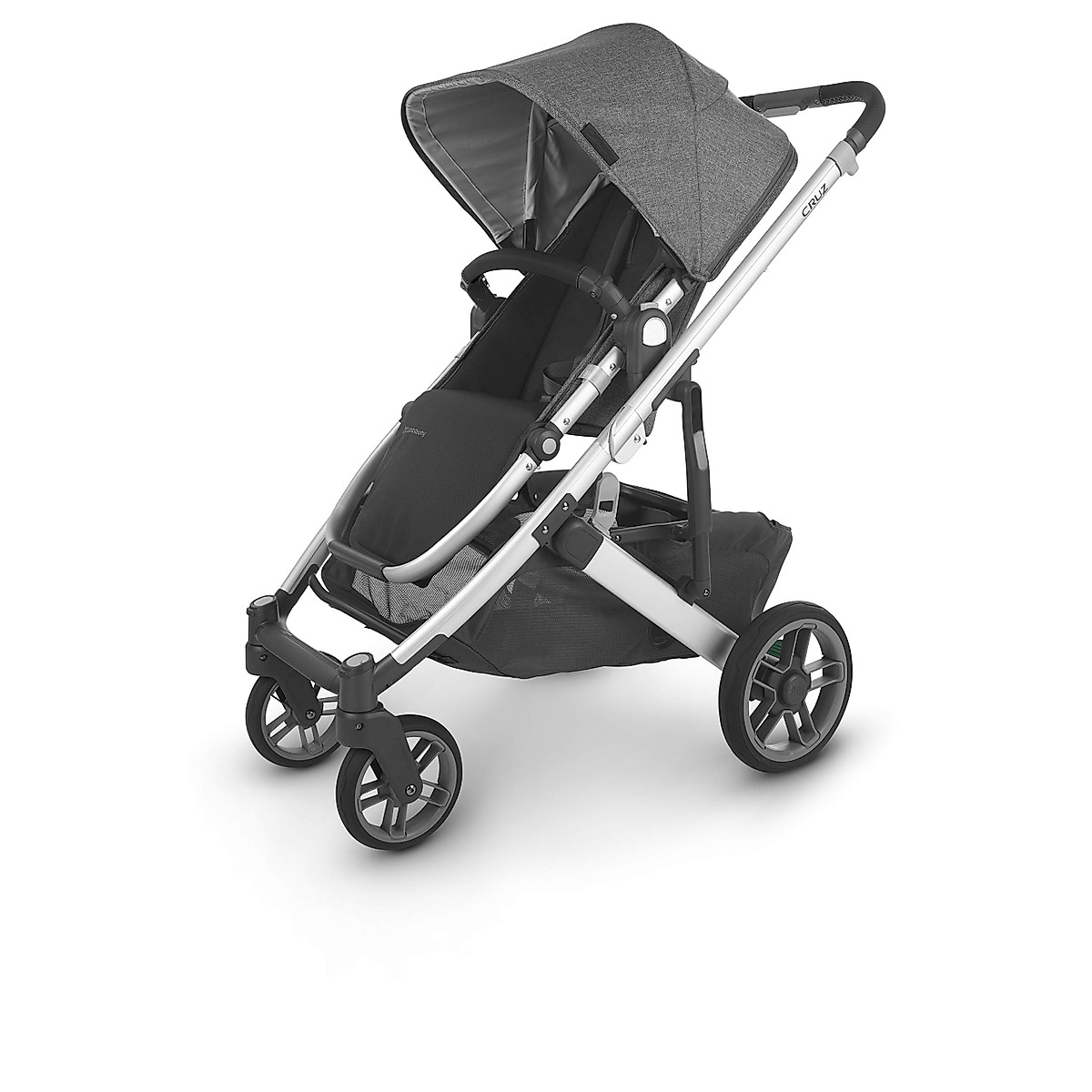 UPPAbaby Cruz V2 Stroller - Jordan (Charcoal Melange/Silver/Black Leather) + Mesa Infant Car Seat - Jordan (Charcoal Melange) Merino Wool