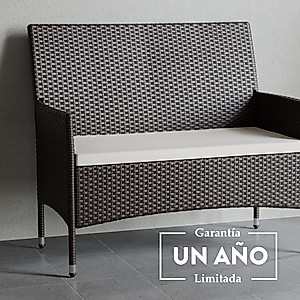 Edenbrook Bayview Rattan Patio Furniture - Outdoor Furniture Set, Set of Three: Loveseat and 2 Chairs, Brown Rattan/Cream