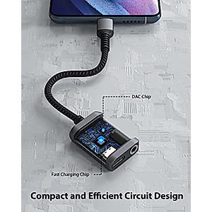 Stouchi USB C to 3.5mm Headphone and Charger Adapter, 2 in 1 USB C to Aux Audio Jack with Safe 30W Fast Charging, Hi-res DAC Compatible with iPhone15, iPad, Pixel 8/7/6/5, Samsung Galaxy S22 S21 Plus