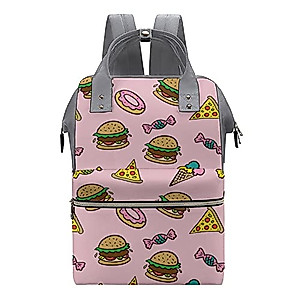 Fast Food Burger Pizza Diaper Bag Backpack Large Capacity Mommy Bags Multifunction Nappy Bag Travel Back Pack Gray-Style
