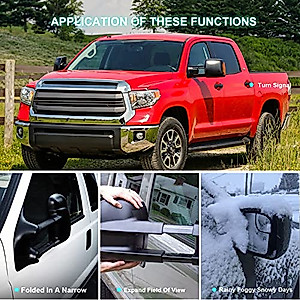 SCITOO fit for Toyota Towing Mirrors Black Rear View Mirrors fit 2007-2016 for Toyota for Tundra Truck with Larger Glass Power Control, Heated Turn Signal Manual Extending and Folding