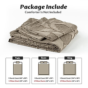 DELIGHT HOME Soft Duvet Cover King Size, 3 Pieces Tufted Clipped Jacquard Duvet Covers Set, King Boho Duvet Cover, Bedding Duvet Cover with 2 Pillow Shams, Corner Ties and Button (King, Deep Khaki)