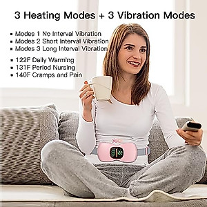 Portable Heating Pad for Cramps, Cordless Menstrual Heating Pad, Period Pain Relief Heating Pad with 3-Speed Heat Adjustment and 3 Massage Modes for Belly Back Pain Relief for Girls Women Wife (Pink)
