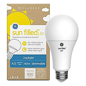 GE Lighting Sun Filled LED Light Bulb, 60 Watt Replacement, Daylight, Medium Base, Dimmable (Pack of 1)