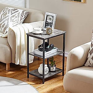 VECELO End Side Table with Storage Shelf, Industrial Night Stand, 3-Tier Small Nightstand for Living Room, Bedroom