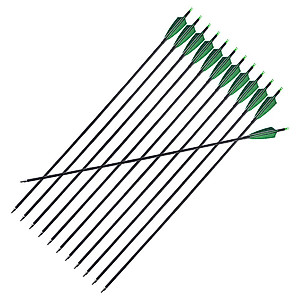 ZSHJGJR 6/12pcs 31" Archery Carbon Arrows Spine 500 Hunting Target Arrows with 4 inch Turkey Feather for Compound Recurve Bow Shooting Practice (Green, 12pcs)