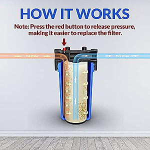 SimPure 10 inch Whole House Water Filter Housing (DB10), 10" x 4.5" Sediment Carbon Cartridge Universal Housing, Pre-Filtration System for Well and City Water, 1" NPT Port, Pressure Release