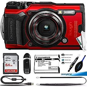 Olympus Tough TG-6 Waterproof Camera, Red -64GB Basic Bundle