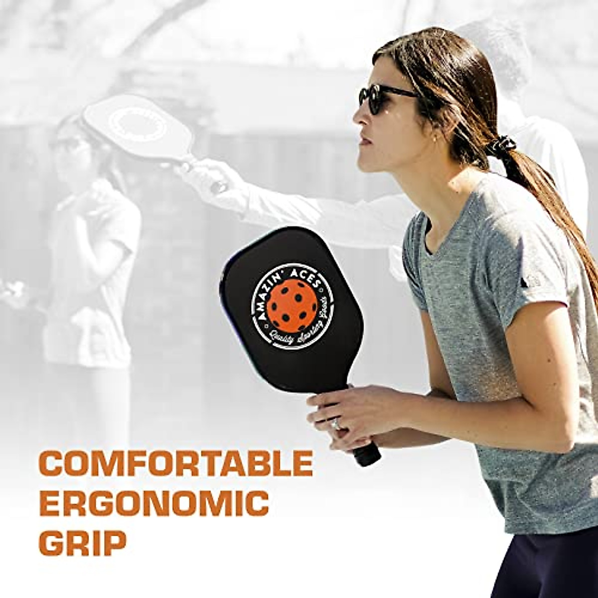 Amazin' Aces Classic Graphite Pickleball Paddles Set of 2 with 4 Pickleball Balls, Lightweight, Black Pickleball Rackets with Soft, Nonslip Comfort Grip Handles & Protective Portable Pickleball Bag