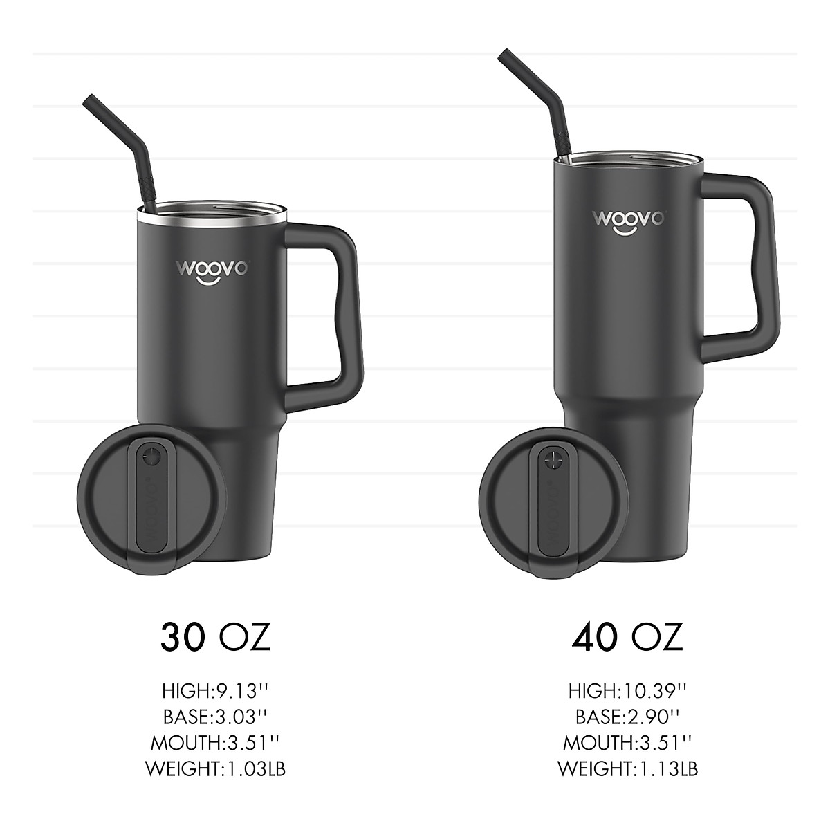 WOOVO 30 oz Tumbler with Lid and Straw, Insulated Water Bottle with Handle for Adults, BPA Free Travel Mug Reusable Double Wall Stainless Steel Cup Stay Cold Hot, Black