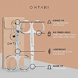ONTAKI 3 Scissors pack - 1 Japanese Steel Beard & Mustache Scissors With Comb - 2 Facial Grooming Nose Hair Scissors - 1 Curved Blade Tip & 1 Safety Blunt Rounded Tip