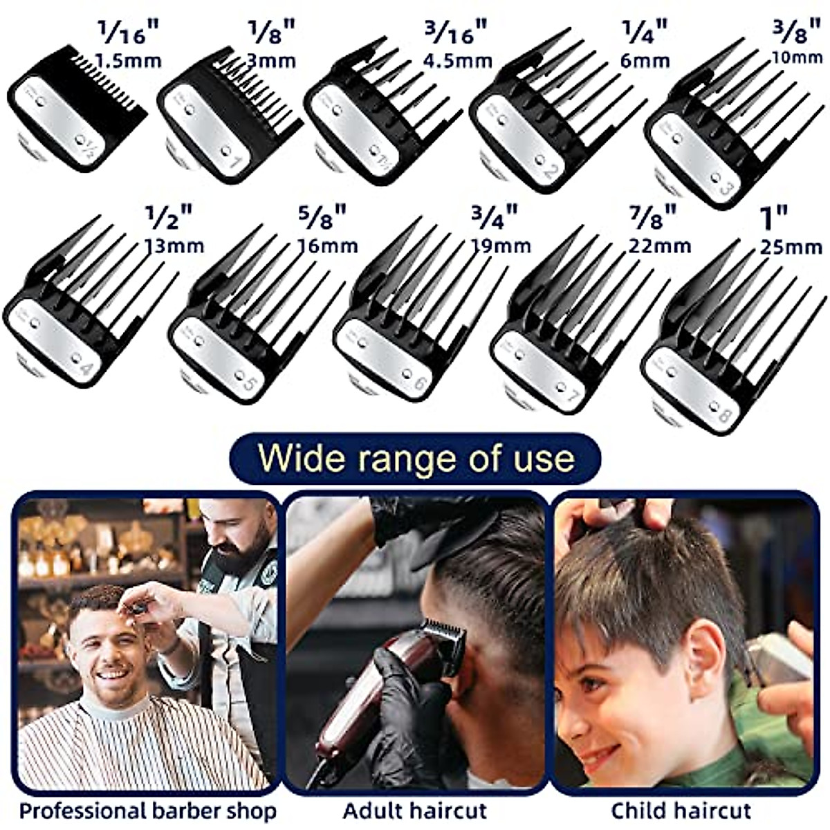 Premium Clipper Guards Fit for Wahl, Professional Hair Cutting Guides Combs Attachment with Metal Clip, 10 Cutting Lengths Guards Set Compatible with Most Wahl Clippers