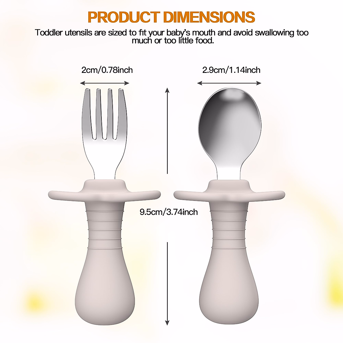 SFCCMM 4 Pieces Toddler Utensils, Kids Silverware Set with Silicone Handle, 18/8 Stainless Steel Children Safe Forks and Spoons, BPA Free, Anti-Choke Design (Lite Blue, Grey)