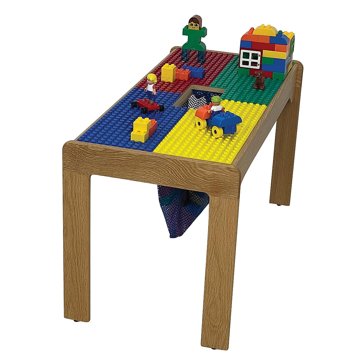 Fun Builder Table-Compatible with DUPLO® Brand Blocks-Built in Storage 32" x 16" Built in Block Storage-Made in USA-Premium Fully Assembled Wood Frame with Wood Legs-Ages 5 and Younger
