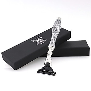 Haryali London 3 Edge Shaving Razor Handmade Silver Antique Design Handle Beard and Mustache Safety Razor For Men Perfect Shave