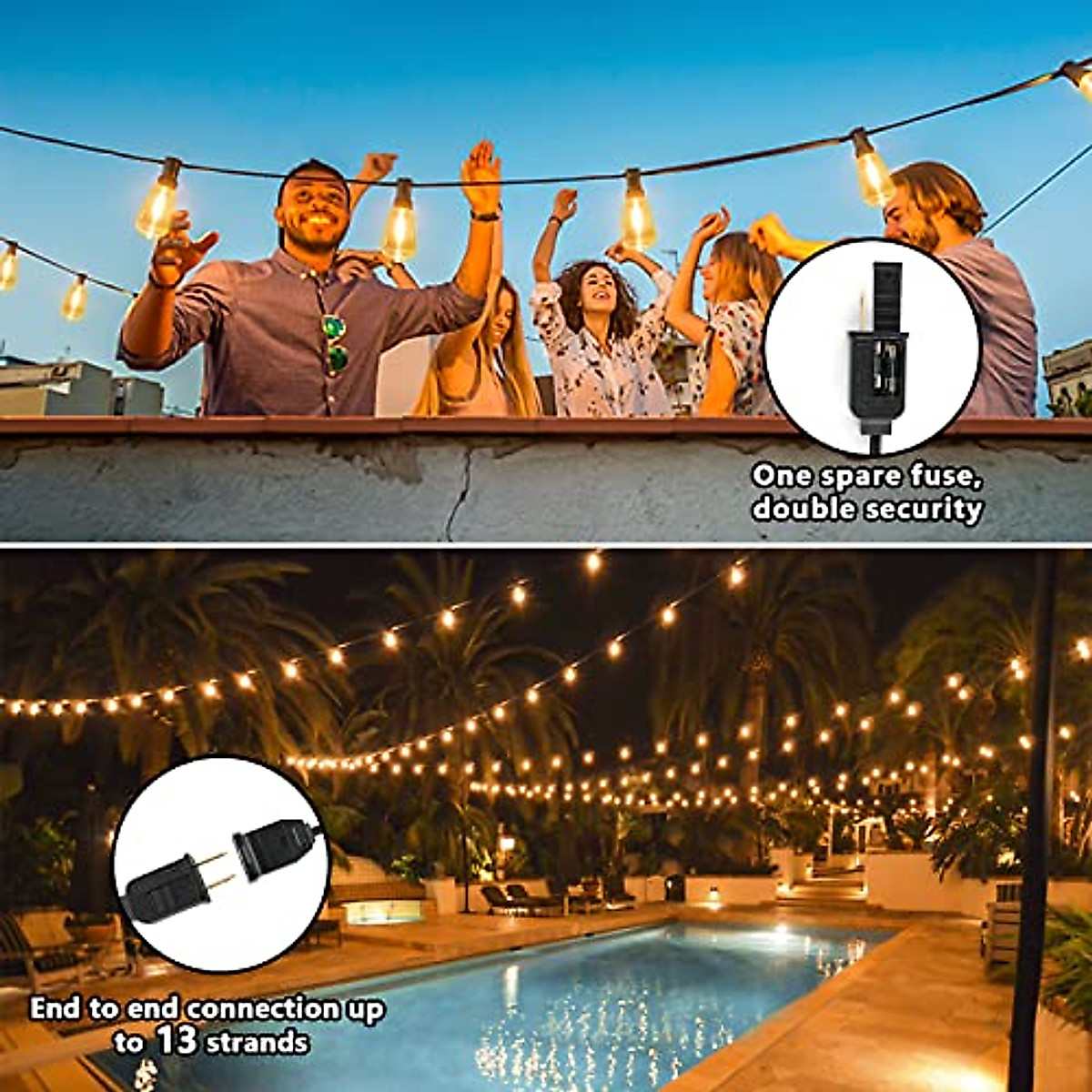 Sucolite 100FT Outdoor String Lights for Patio Waterproof Connectable ST38 LED Light String with 50+2 Vintage Edison Bulbs Dimmable Shatterproof Outside Hanging Lights Backyard Balcony Gazebo Bistro