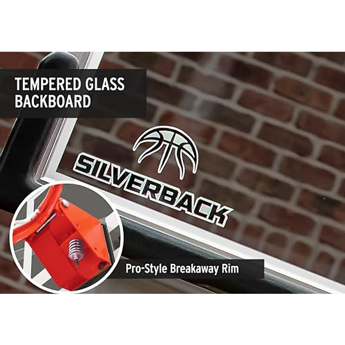 Silverback 54" In-Ground Height Adjustable Basketball System with Tempered Glass Backboard, Pro-Style Breakaway Rim, and Backboard Pad