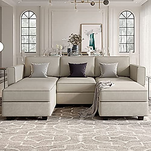 Belffin Modular Sectional Sofa with Double Chaise Velvet U Shaped Sofa Reversible Sectional Couch with Storage Grey