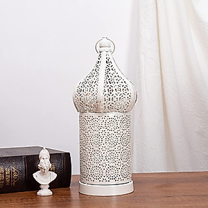 Paluopo Battery Powered Lamp White Cordless Outside Lights Garden Patio Outdoor Apartment Lanterns Decor,Hanging Lights Boho Moroccan Lantern Decor for Bedroom Tabletop (S-White-1Pcs)