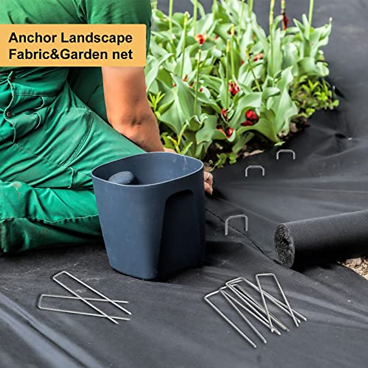 Whonline 160pcs Garden Staples, 6 Inch 11 Gauge Landscape Staples Heavy Duty Galvanized Garden Stakes for Landscape Fabric Sod Anchoring Weed Barrier Irrigation Tubing