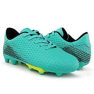 Hawkwell Kids Athletic Firm Ground Outdoor Comfortable Soccer Cleats Shoes(Toddler/Little Kid/Big Kid), Green PU, 3.5 M US