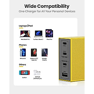 Shargeek USB C Charger, GaN Charger 100W, Wall Charger Multiport Quick Charging Station for iPhone 14/Pro, PPS PD 3.0 MacBook Pro/Air, Dell XPS, Pixel, iPad Pro, and More (Yellow)