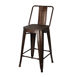 LEEJAY Commercial Grade Indoor Metal Bar Stools Set of 4, 24 Inch High Back, Gun Gray Counter Height Patio Barstools with Black Padded Cushion, 12"x12" Seat, Extra Durable and Stackable, Easy Assembly