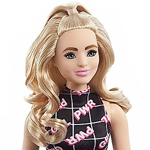 Barbie Fashionistas Doll #202 with Curvy Body, Blonde Hair, Girl Power Print Outfit & Accessories