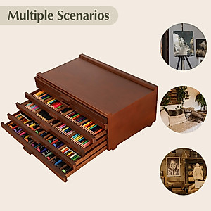 VISWIN Upgraded 6-Drawer Wood Artist Supply Storage Box with Removable Dividers, Premium Beech Wood Art Storage Box, Portable Organizer Box for Paints, Markers, Pencils, Pens, Brushes and Art Supplies