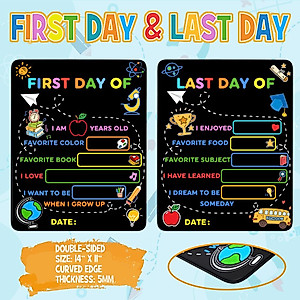First & Last Day of School Board Sign, 14x11 Inch Back to School Chalkboard Sign Reusable - 1st and Last Day of Kindergarten Grade Preschool Sign, Double-Sided Back to School Supplies for Kids